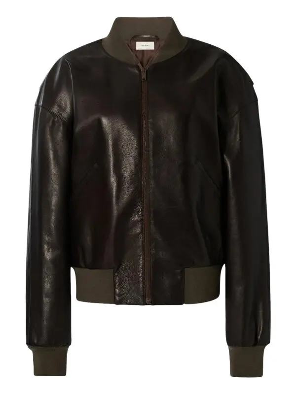 THE ROW Morisel Leather Bomber Jacket - Brown