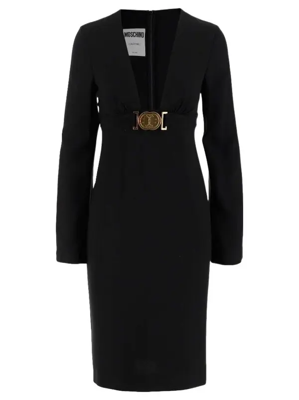 Moschino Long Sleeve Logo Dress - Black