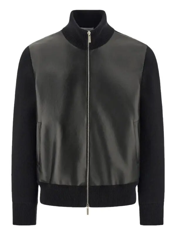 FERRAGAMO Leather And Wool Bomber Jacket - Black