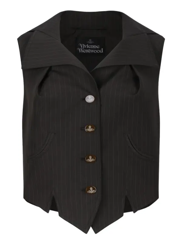 VIVIENNE WESTWOOD Pinstriped Sleeveless Vest With Button Detailing - Black