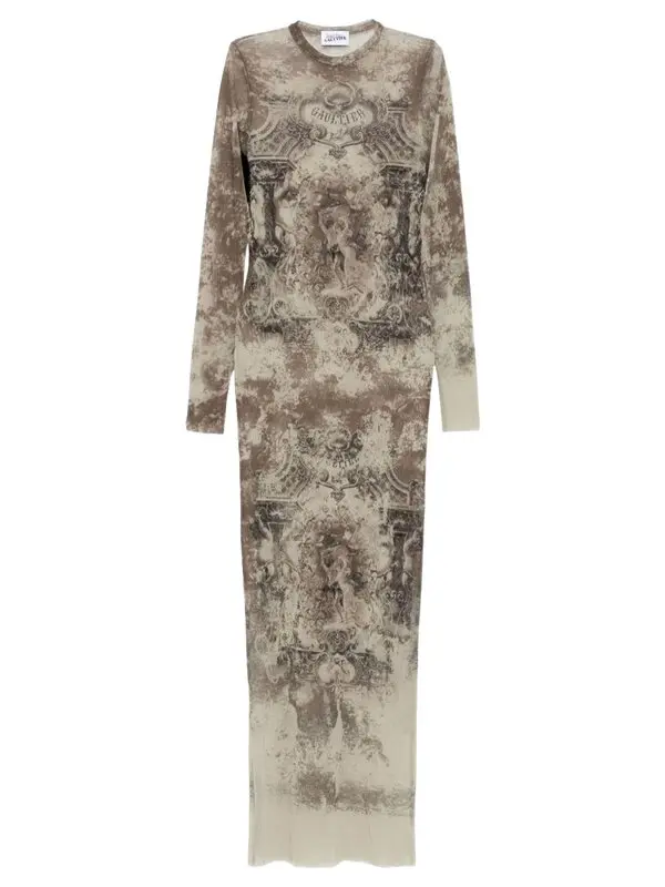 JEAN PAUL GAULTIER Long Sleeve Printed Maxi Dress - Nude