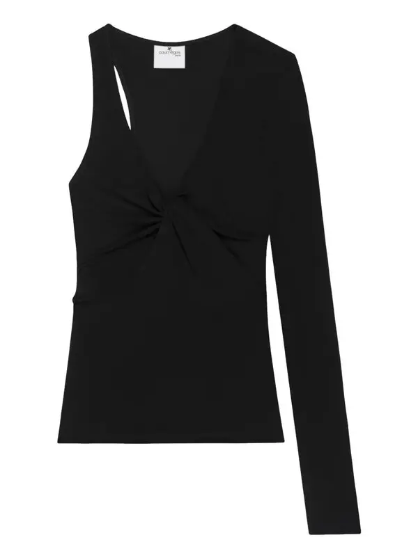 COURREGES Asymmetrical Long Sleeve Twist Detail Top - Black