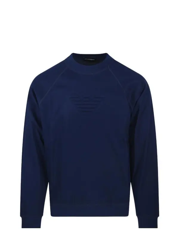 Emporio Armani Crewneck Sweatshirt With Embossed Logo - Black