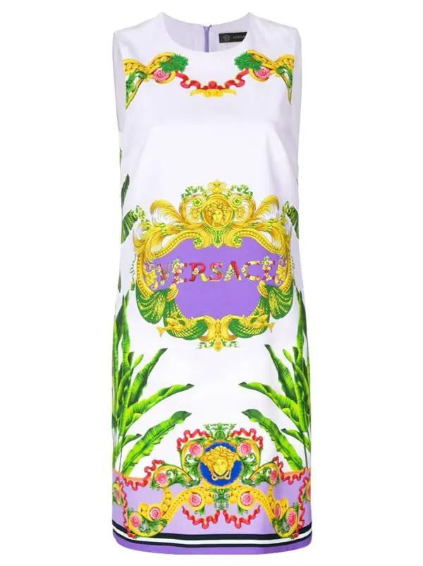 Versace Printed Round Neck Sleeveless Mini Dress - White