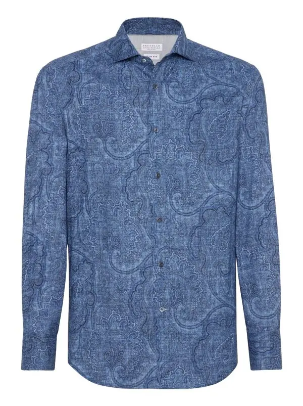 Brunello Cucinelli Patterned Jacquard Buttoned Shirt - Blue