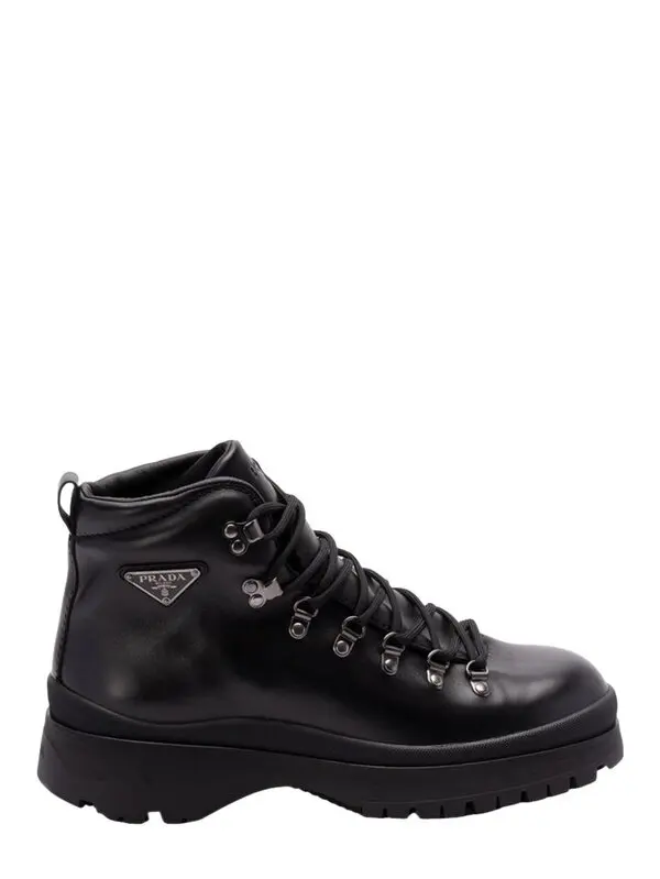 Prada Leather Lace-up Boots - Black