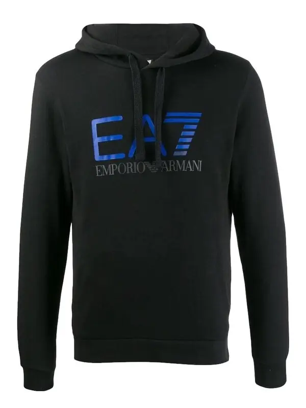 EA7 Logo Print Hoodie - Black