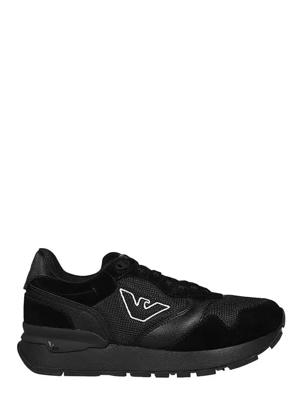 Emporio Armani Logo Embroidered Mesh Panelled Sneakers - Black