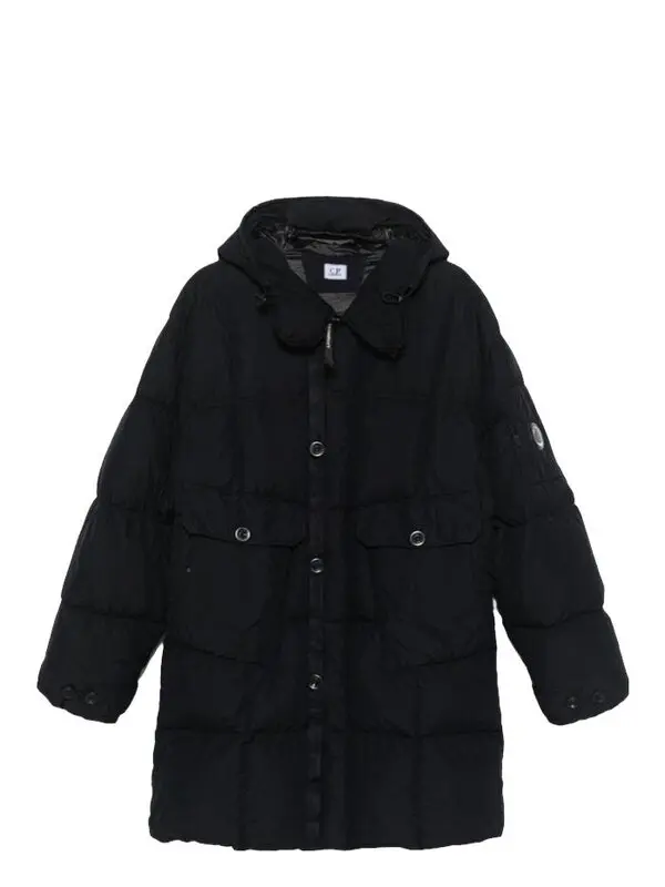 C.P. COMPANY Hooded Down Jacket With Signature Lens Detailing - Black