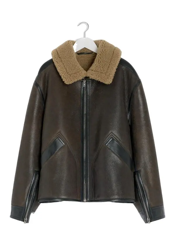 LEMAIRE Shearling-trimmed Leather Jacket - Espresso