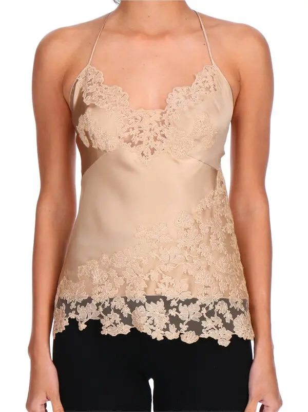 Ermanno Scervino Halter Neck Lace Embellished Top - Nude
