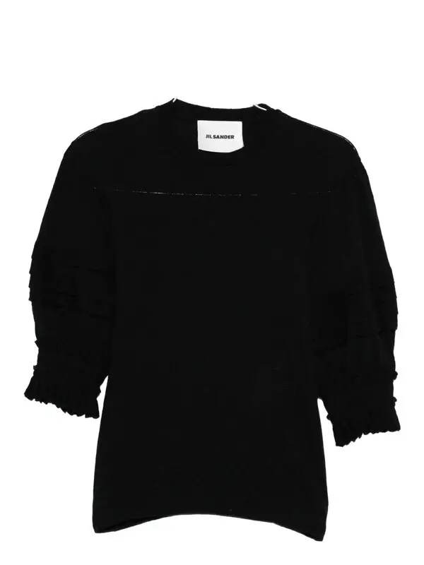 JIL SANDER Pleated Sleeve Top - Black