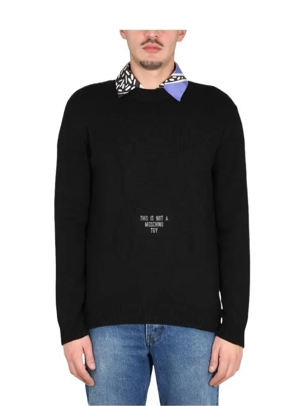 Moschino Teddy Bear Pattern Round Neck Sweater - Black