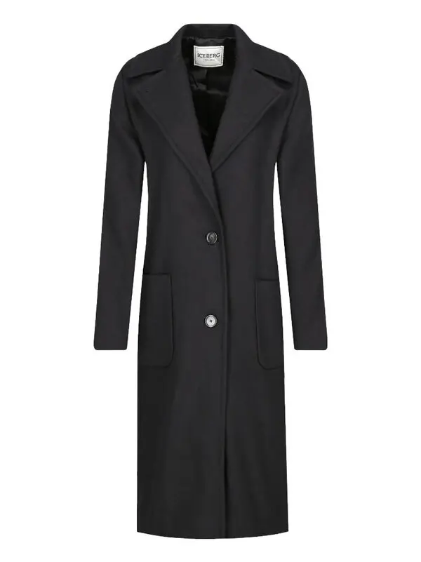 Iceberg Long Coat With Notched Lapel - Black