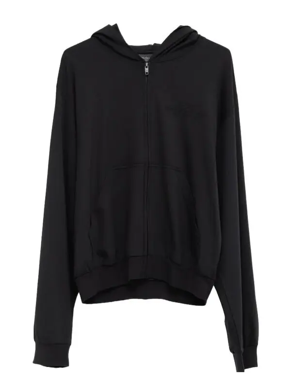 Balenciaga Logo Embroidered Zip-up Hoodie - Black