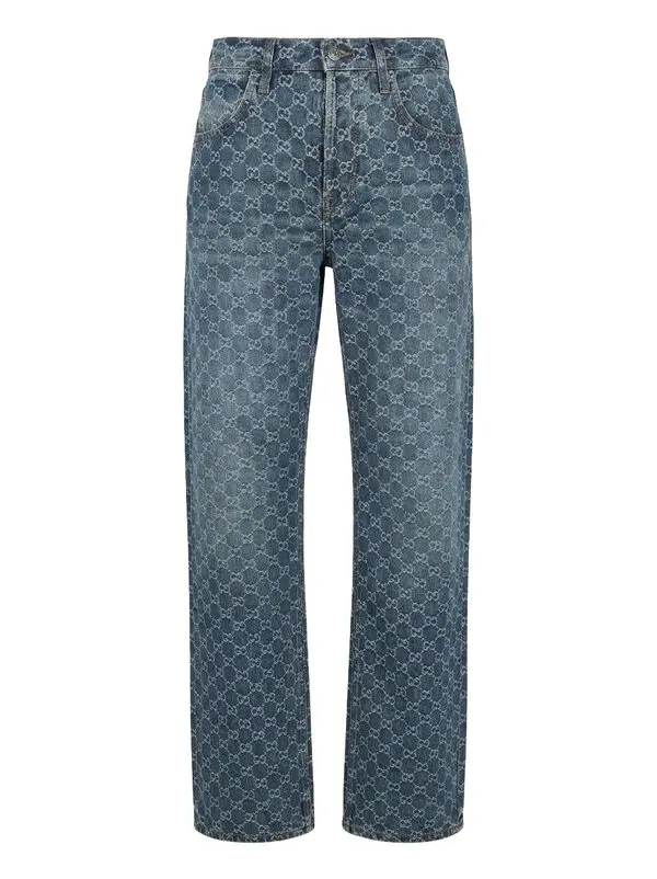 Gucci Gg Jacquard Denim Jeans - Blue
