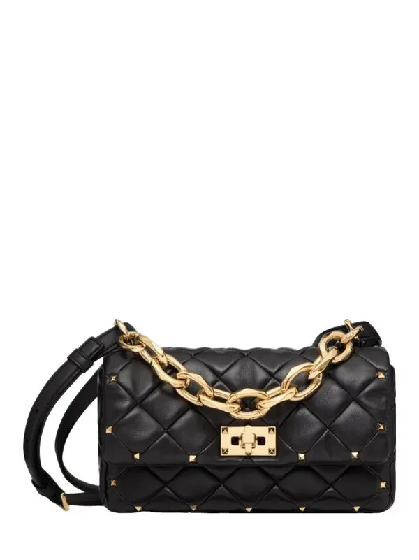 Valentino Garavani Rockstud Spike Foldover Top Shoulder Bag - Black