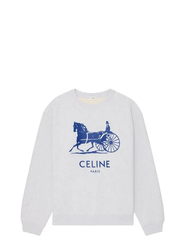 Celine Cotton Fleece Sweatshirt - Light Gray/royal Blue