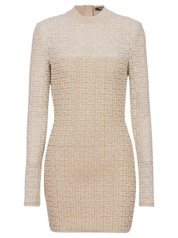 Balmain Knit Dress With Gold Zipper Detail - Beige
