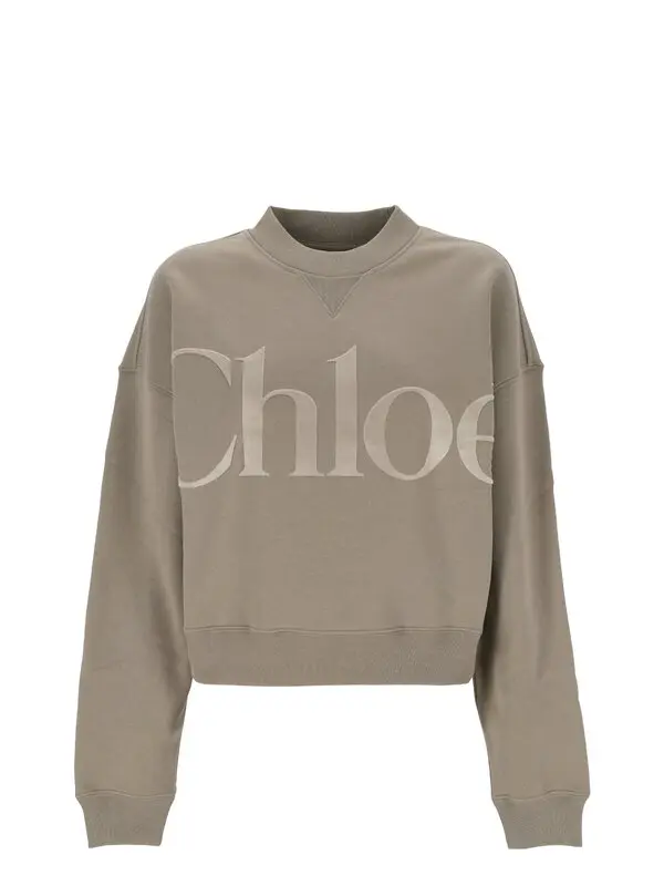 Chloé Logo Detailed Crewneck Sweatshirt - Gray