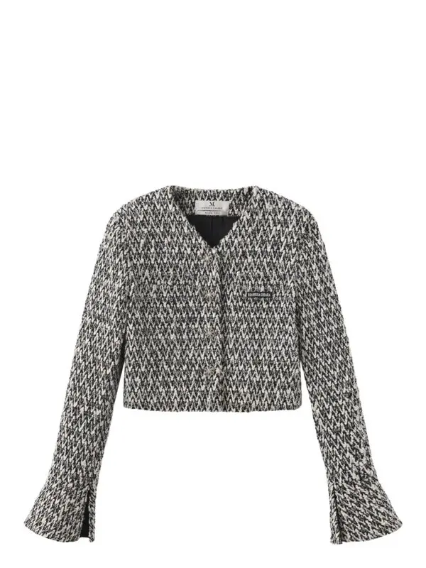 Marissa Chiara V-neck Cropped Jacket With Slit Cuffs - Black