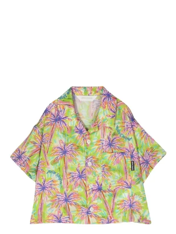 Palm Angels Palm Tree Print Short Sleeve Shirt - Green