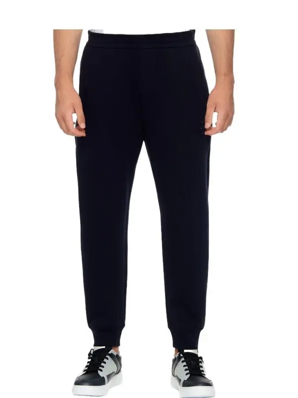 Emporio Armani Logo-embroidered Tapered Leg Pants - Navy Blue