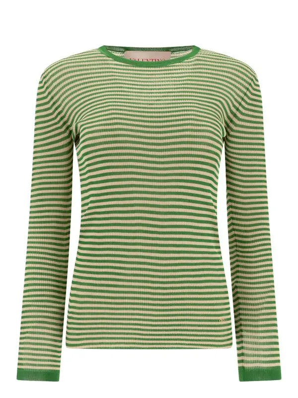 Valentino Garavani Striped Crewneck Knitted T-shirt - Green