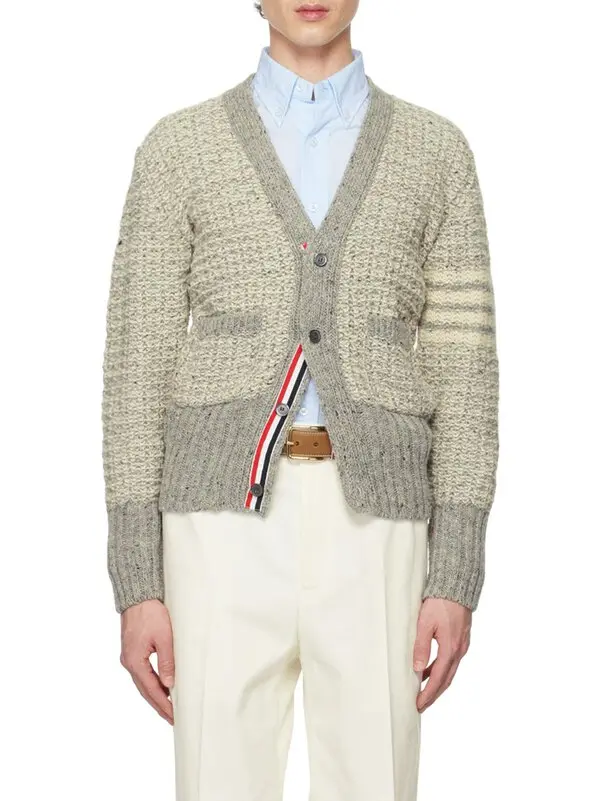 Thom Browne 4-bar Mélange Effect Button-up Cardigan - Light Gray