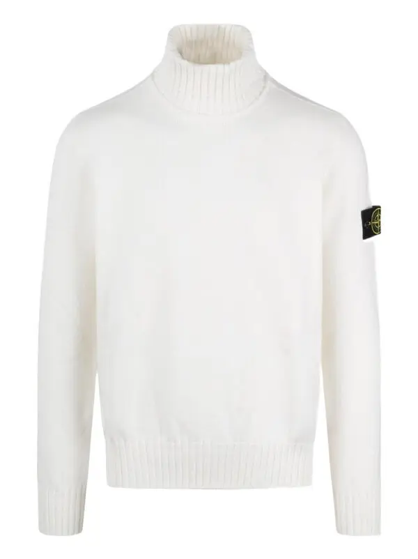 Stone Island Logo Patch Turtleneck Jumper - Natural White