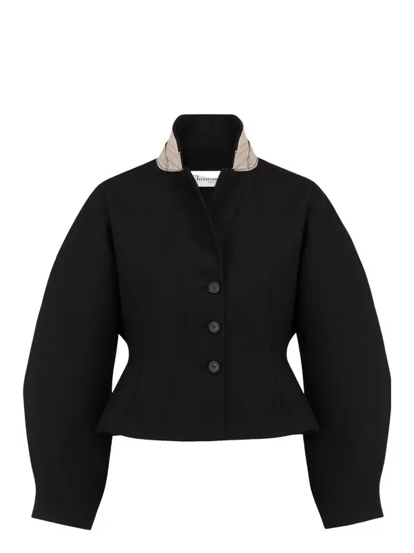 Dior Fitted Jacket With Puff Sleeves And Band Collar - Black