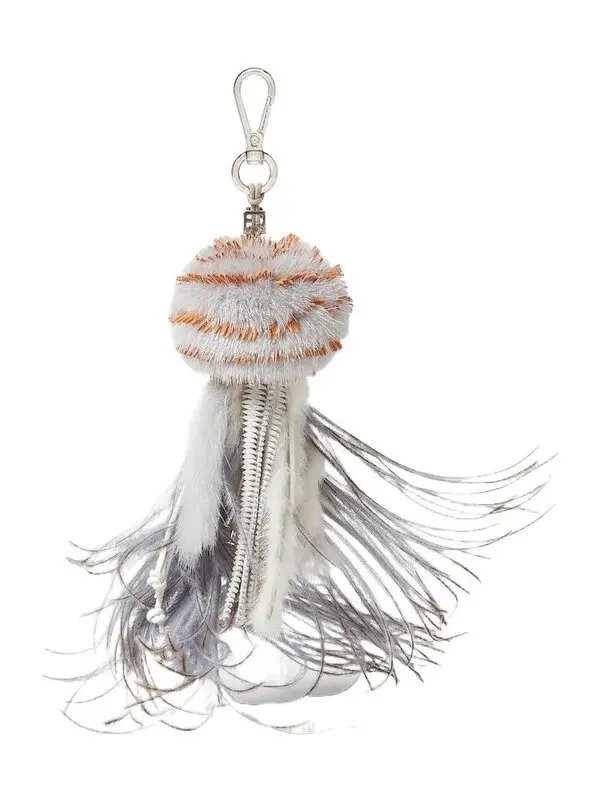 Fendi Multicolour Leather, Feather And Mink Charm - Gray