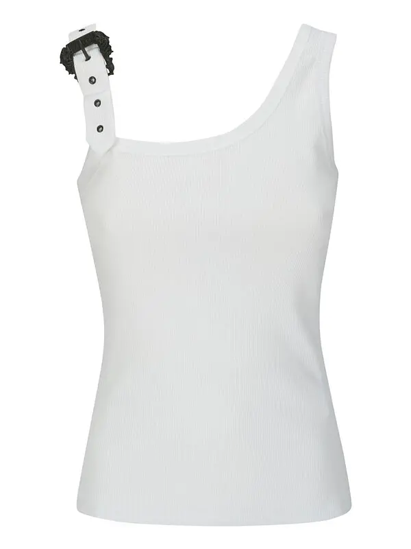 Versace Ribbed Tank Top With Buckle Embellishment - White