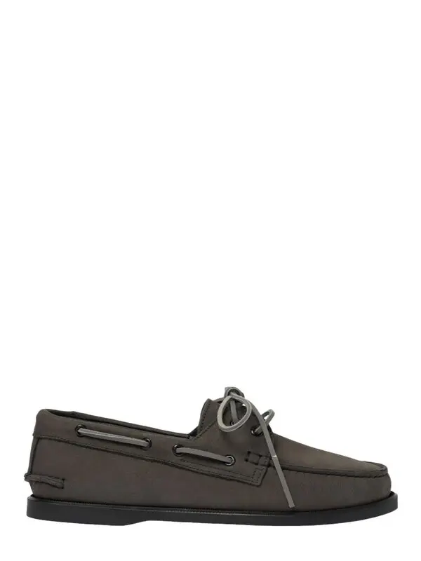 SCAROSSO Grey Nubuck Leather Business Casual Round Toe Shoes - Black