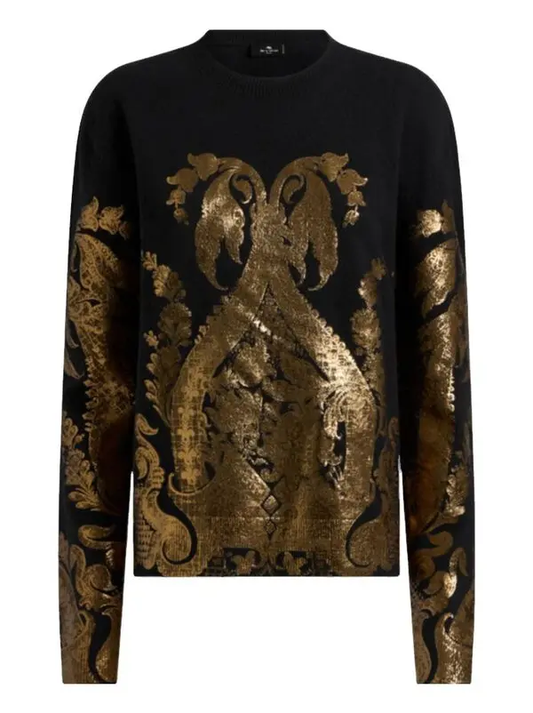 Etro Long Sleeve Sweater With Metallic Print - Black