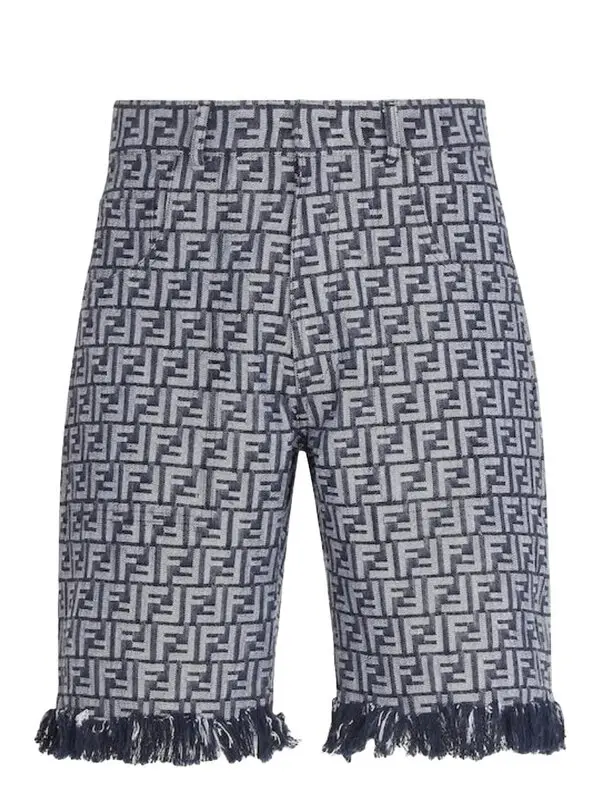 Fendi Logo Detailed Denim Bermuda Shorts - Gray
