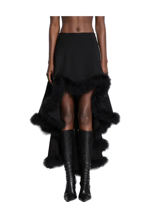 MUGLER Feather-trim Waterfall Skirt - Black