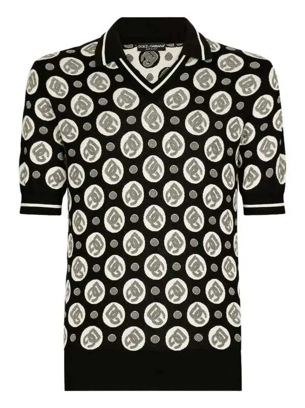 Dolce & Gabbana Logo-print Silk Polo Shirt - Black