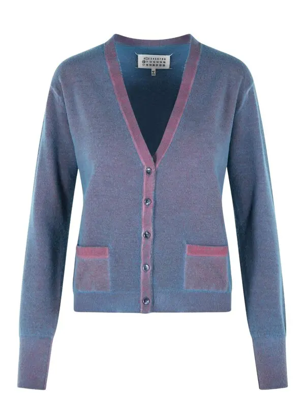 MAISON MARGIELA V-neck Knit Sweater With Patch Pockets - Blue