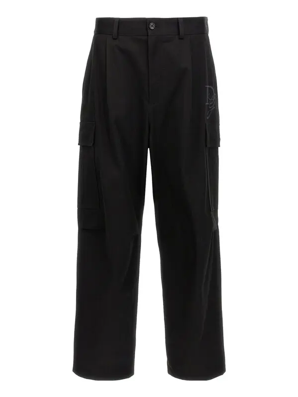 Dolce & Gabbana Logo Embroidered Straight Leg Cargo Pants - Black