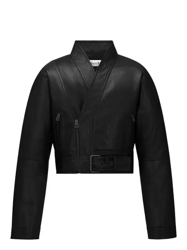 Dior Fitted Leather Jacket With Belted Waist - Black
