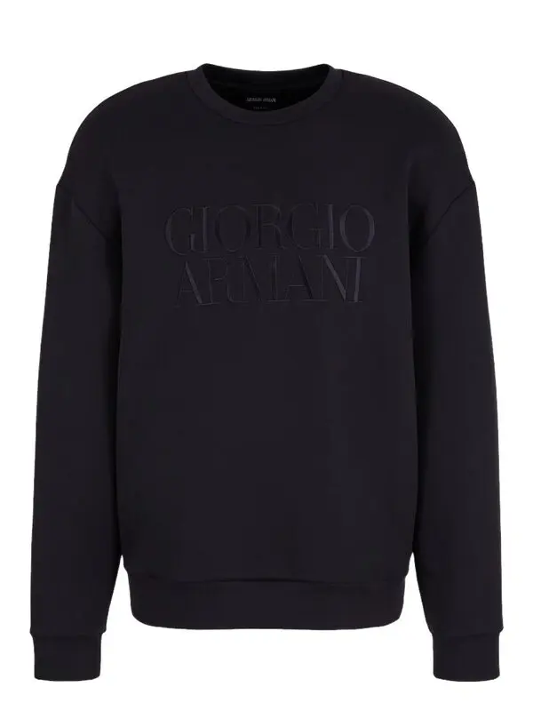 Giorgio Armani Logo Embroidered Round Neck Jumper - Black