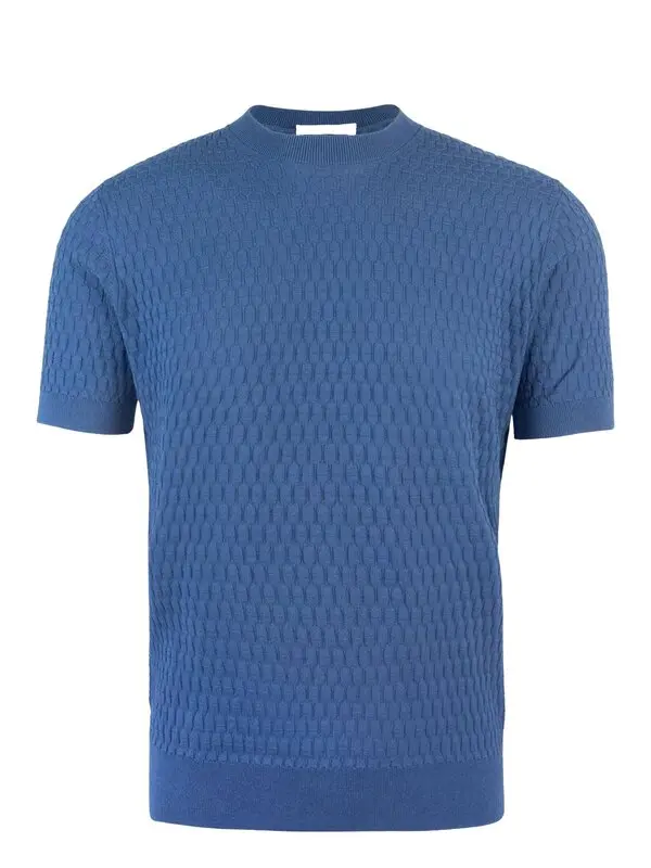 PAOLO PECORA Short Sleeve Knit Sweater - Blue