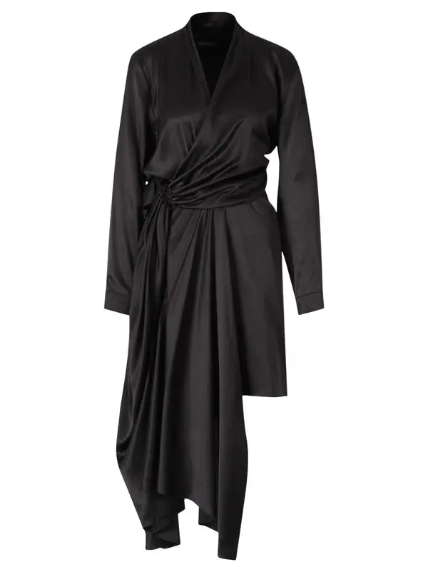 Balenciaga Draped Asymmetric Midi Dress - Black