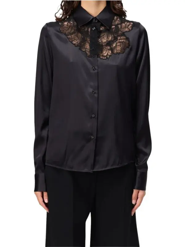 Ermanno Scervino Lace Trimmed Satin Shirt - Black