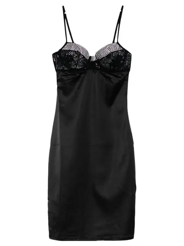 Oseree Embellished Satin Bustier Dress - Black