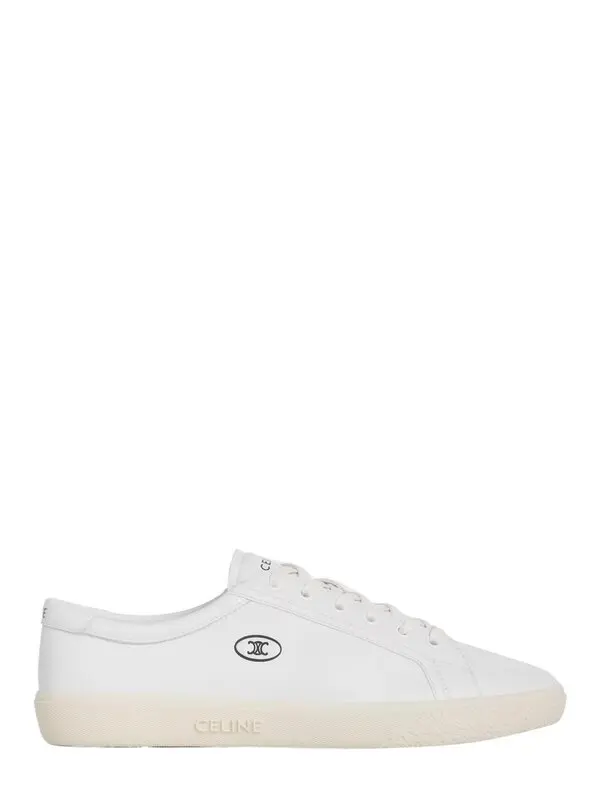 Celine Lou Low Lace-up Sneaker With Triomphe In Lambskin - Optical White/dark Grey