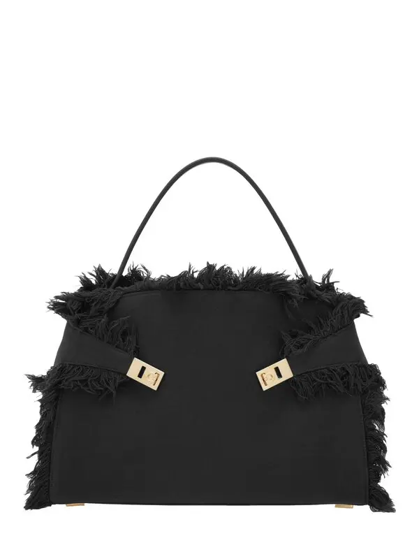 FERRAGAMO Fringed Hug Soft Shoulder Bag - Black