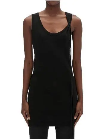 ANN DEMEULEMEESTER Scoop Neck Racer Back Fitted Cotton Dress - Black