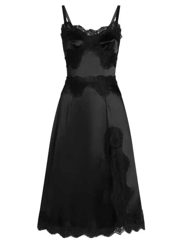Dolce & Gabbana Lace-embellished Satin Dress - Black